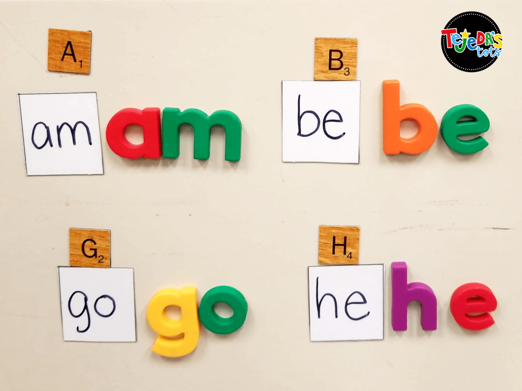 Scrabble tiles for a word work center