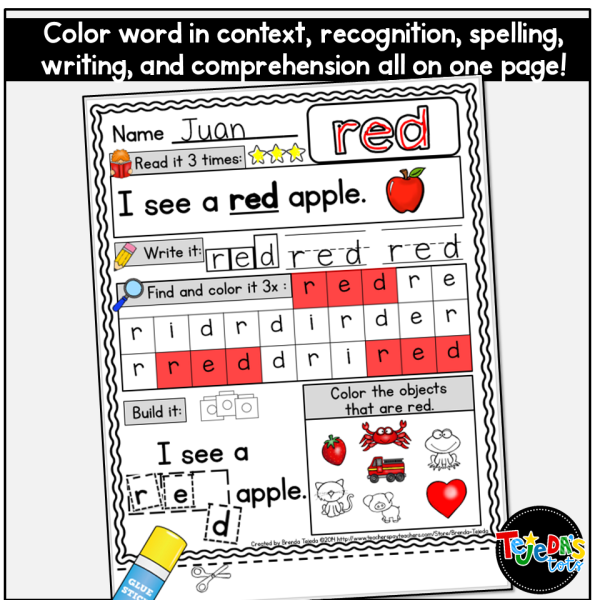 Color Words: Practice Pages, Posters, Assessment - Tejeda's Tots
