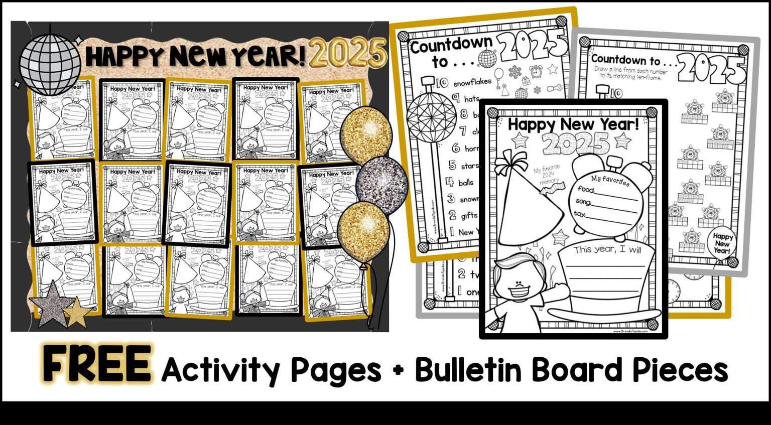 New Years 2026 Coloring Pages and New Year Bulletin Board Countdown ...